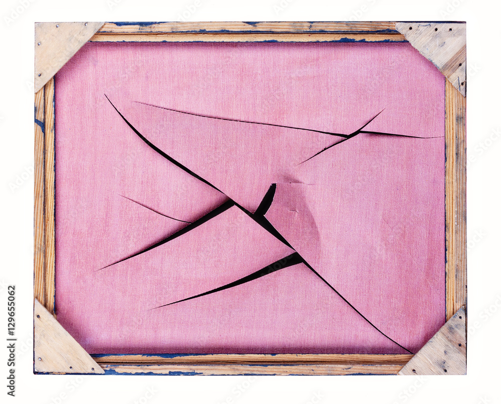 Old broken canvas with wodden frame, closeup Stock Photo | Adobe Stock