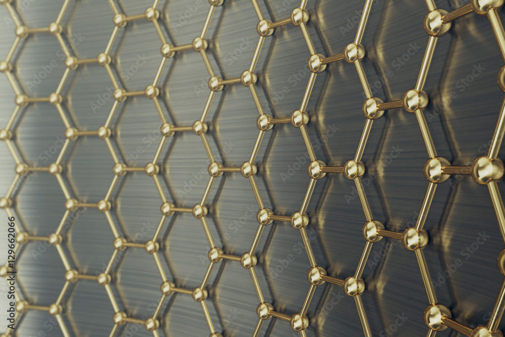 3d rendering gold nanotechnology hexagonal geometric form close-up ...