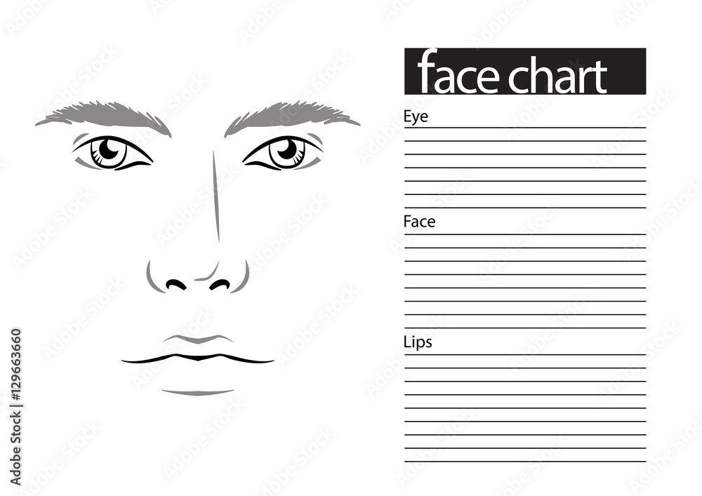 Face chart Makeup Artist Blank. Template. Vector illustration. Stock ...