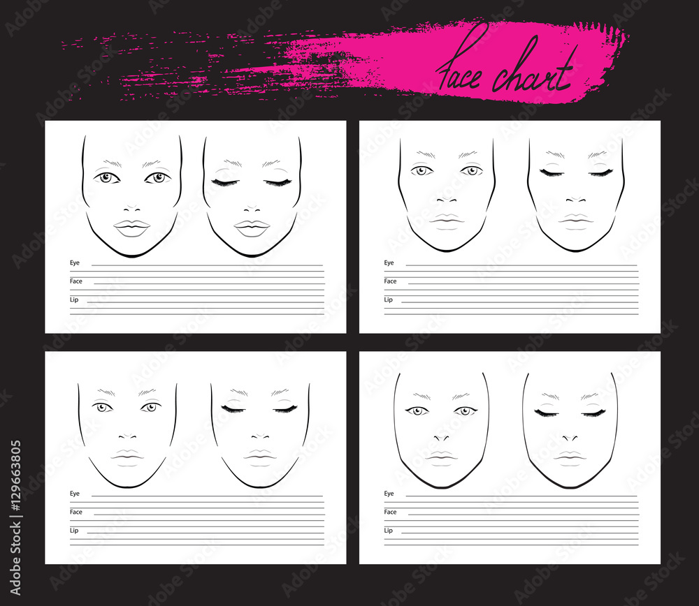 Face chart Makeup Artist Blank. Template. Vector illustration. Stock ...