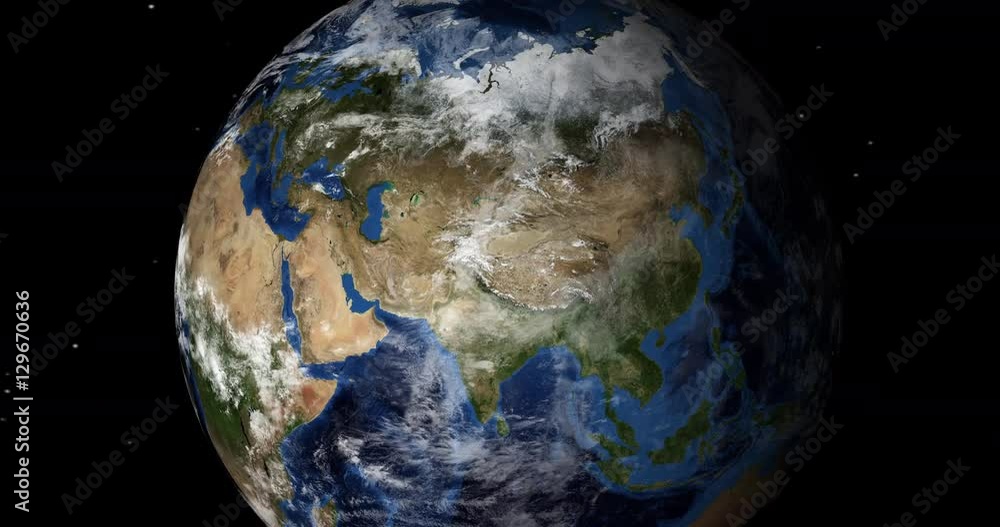 Rotating Earth Seen From Outer Space. Earth passing camera from left to ...