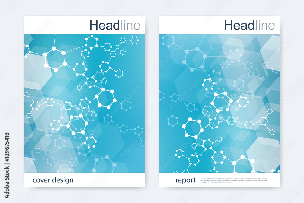 Scientific brochure design template. Vector flyer layout, Molecular ...