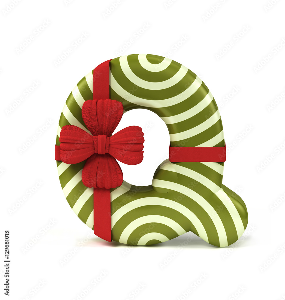 Letter Q decorated as Gift Box with Red Ribbon isolated on White ...