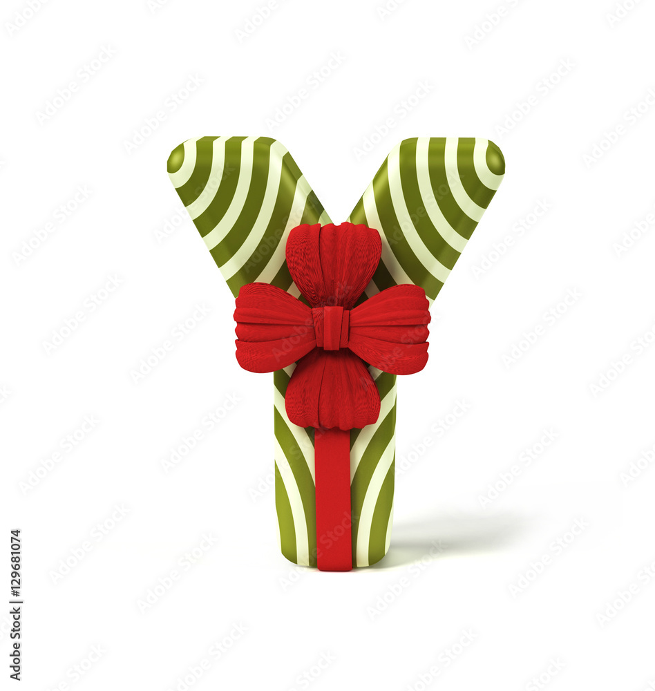 Letter Y decorated as Gift Box with Red Ribbon isolated on White ...