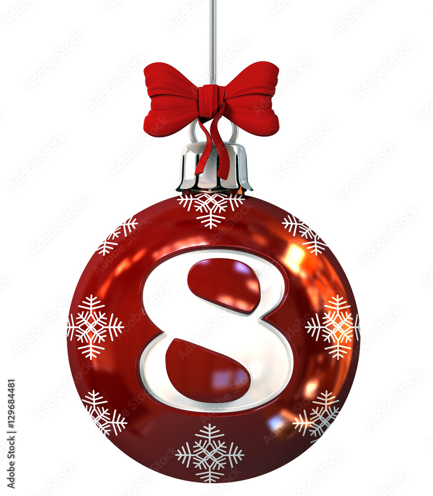 Red Christmas Ball Font Concept. Number 8. 3d Rendering Isolated on ...