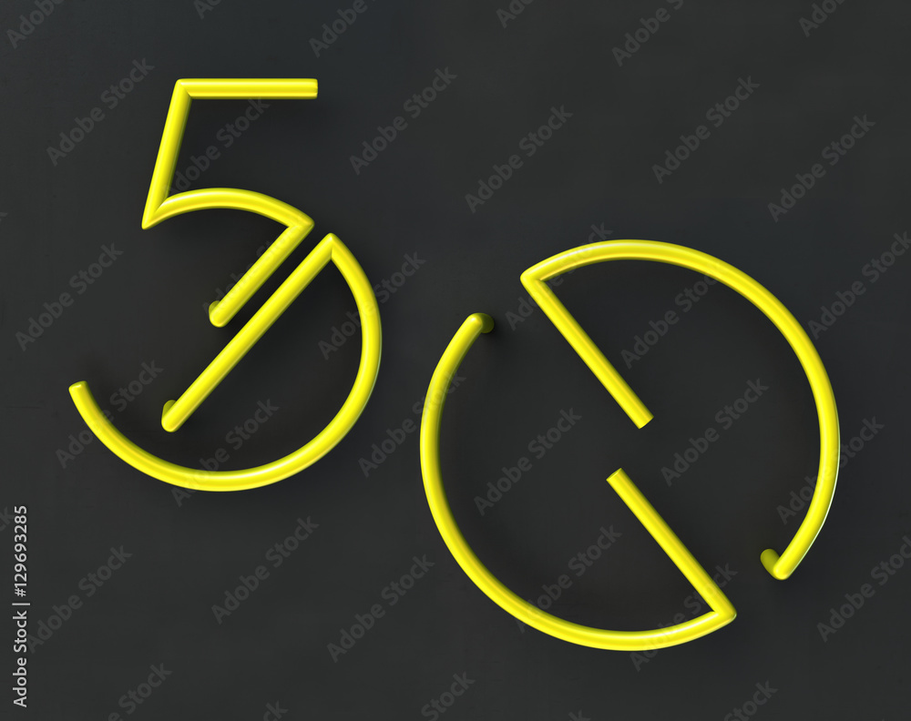 3d glowing Wire Neon Number Fifty, 50, isolated on dark grey background ...