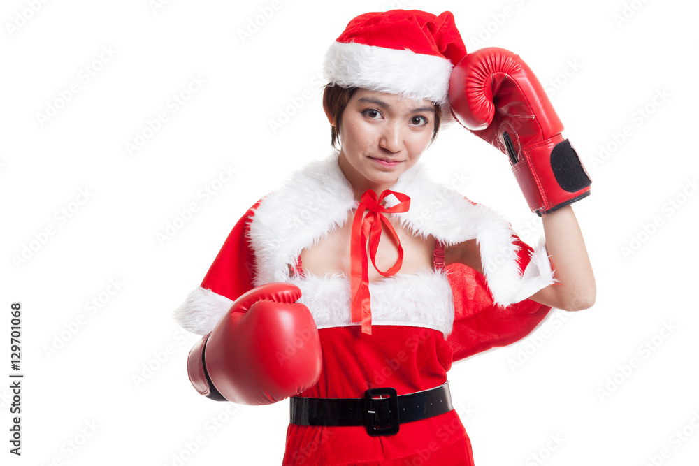 Asian Christmas Santa Claus girl with boxing glove. Stock Photo | Adobe ...