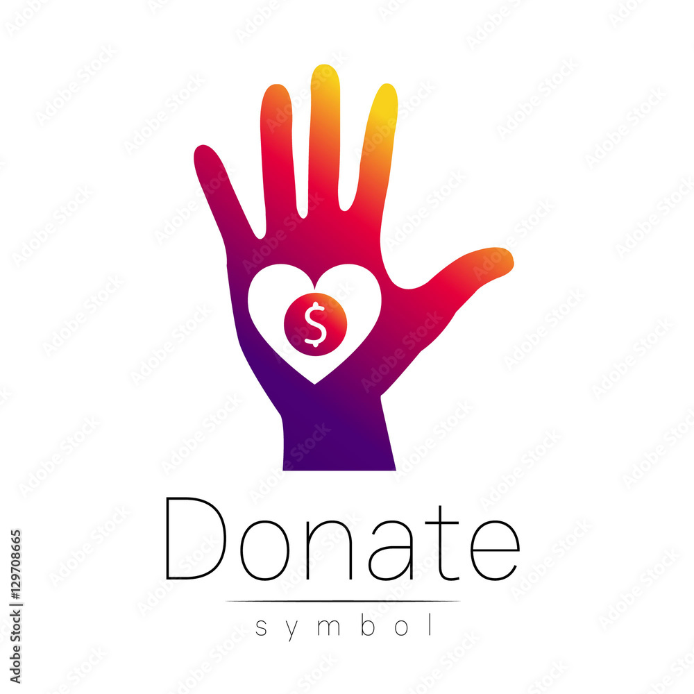 Donation sign icon. Donate money hand and heart. Charity or endowment ...