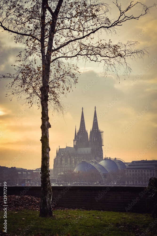 Cologne Cathedral and Hohenzollern Bridge at sunset / nighttime Stock ...