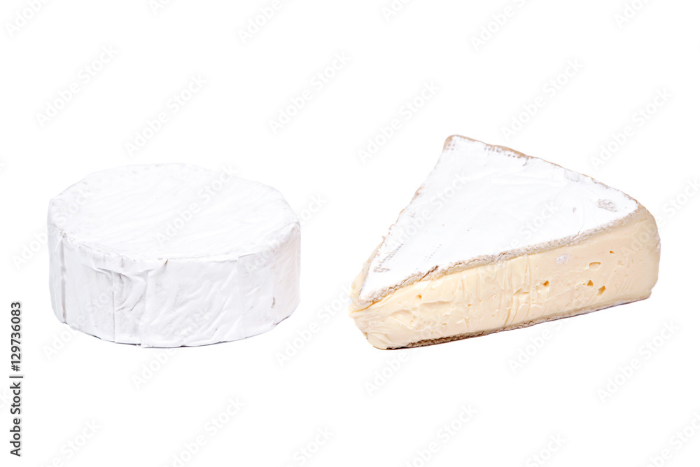 Supremely creamy soft ripened brie cheese isolated on white background ...