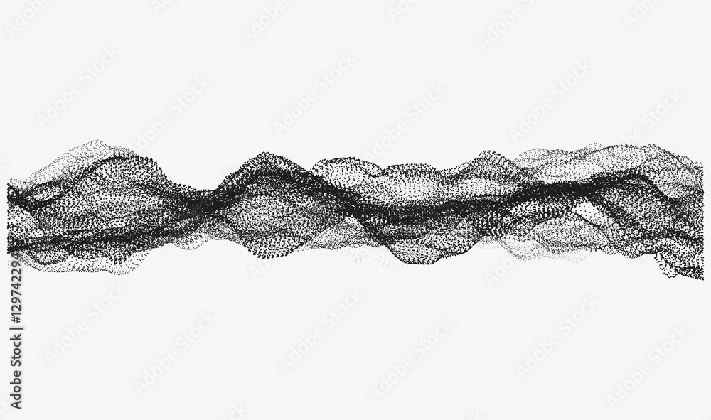 Abstract wavy structure made of shuffled round particles. Swarm of dots ...