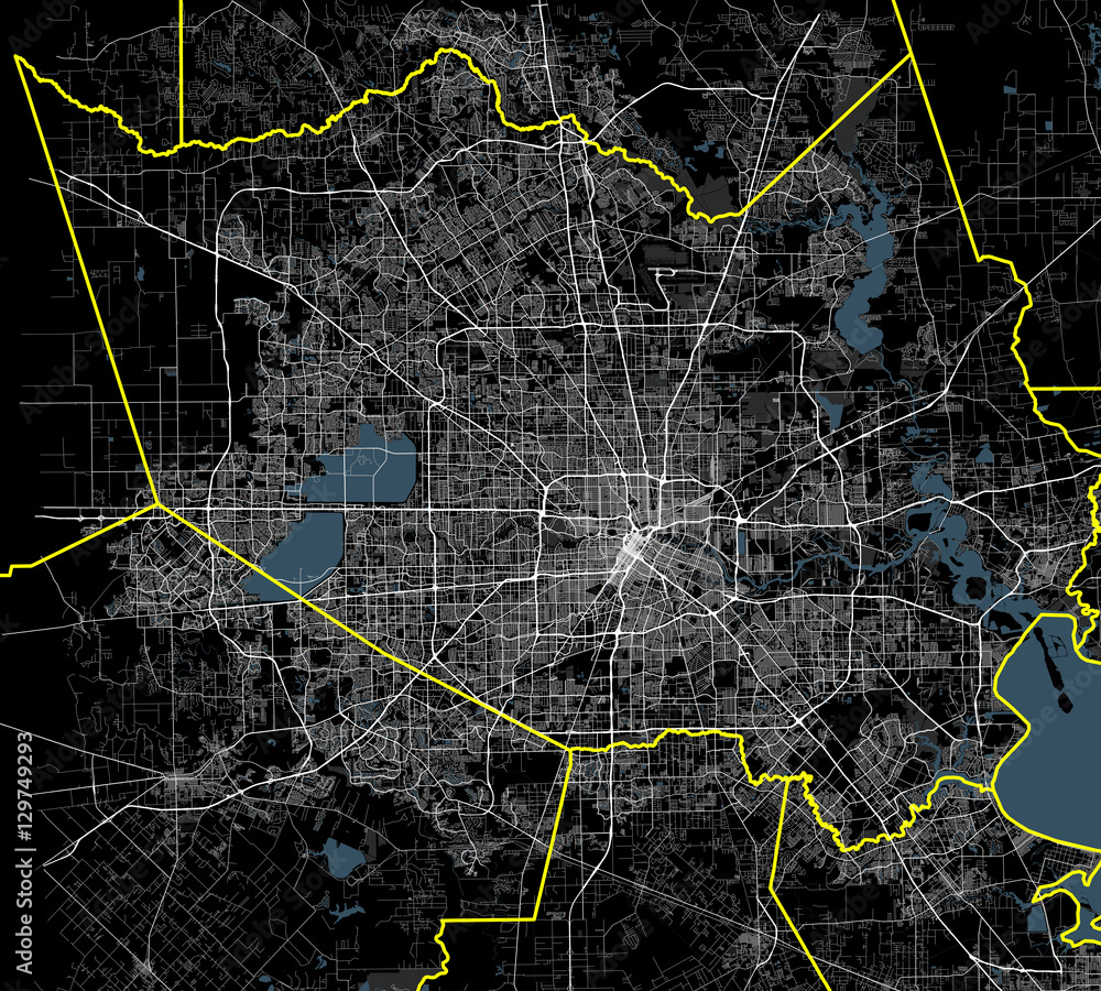 Vetor de Black and white map of Houston city. Texas Roads do Stock ...