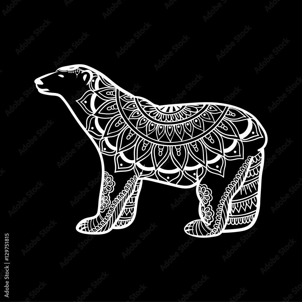 stylized Polar Bear illustration in zentangle doodle style, ethnic ...