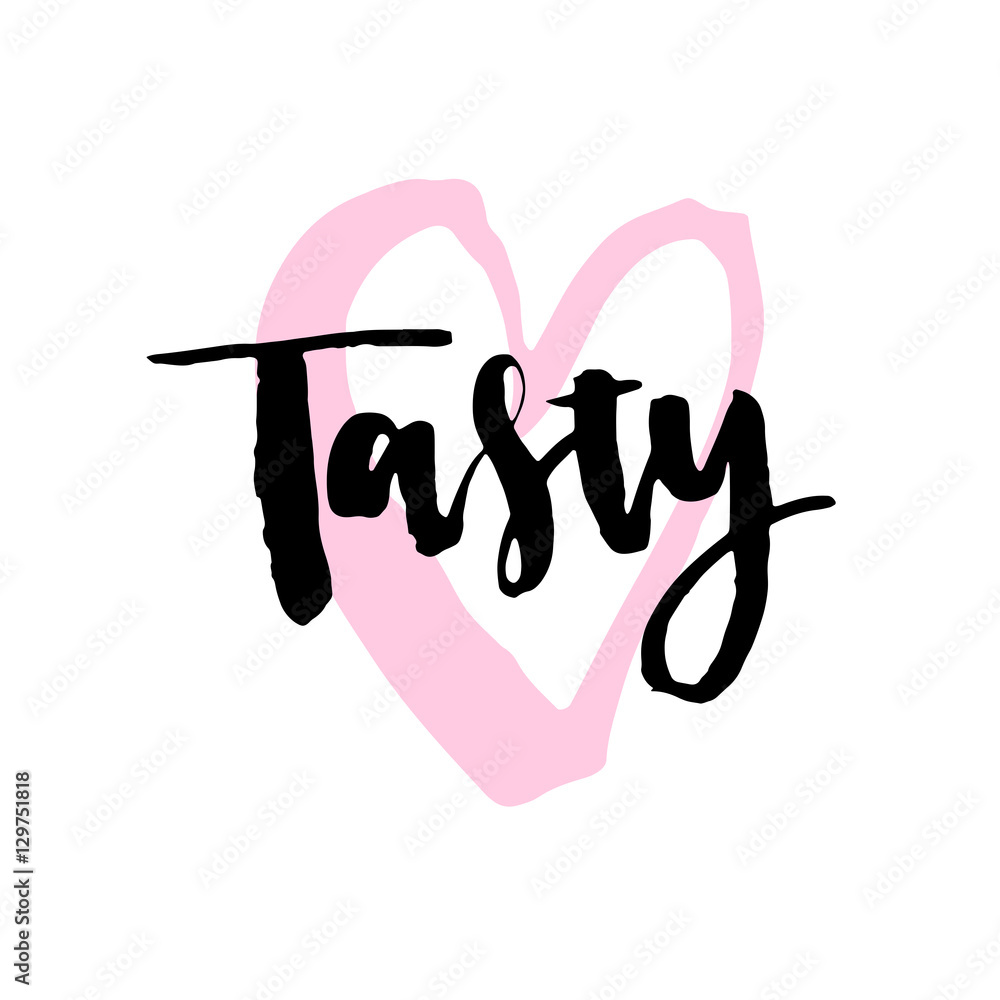 Photo Tasty, isolated calligraphy lettering on white, word design ...