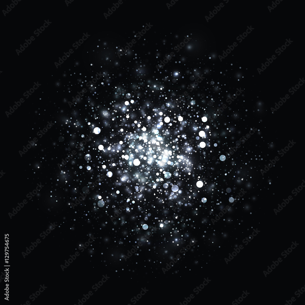 Vector silver glowing light glitter background. Christmas white magic ...