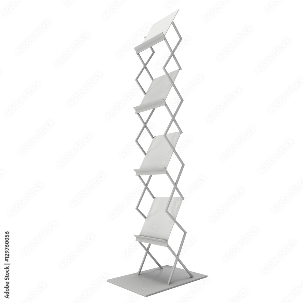 Trade show booth Magazine Rack white and blank. 3d render isolated on ...