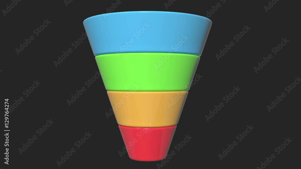 3d Marketing Funnel Sales Diagram on black screen chroma key background ...