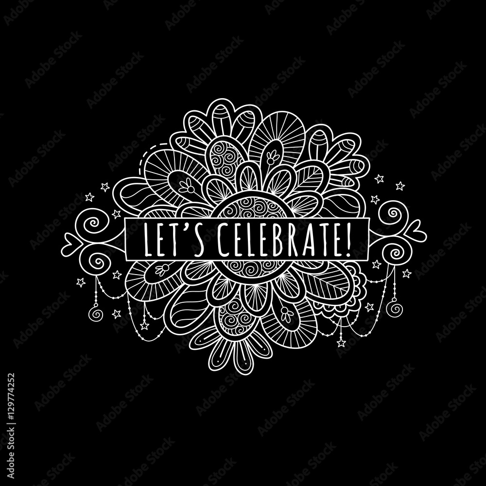 Let's Celebrate Banner surrounded by stars, doodles, swirls and ...