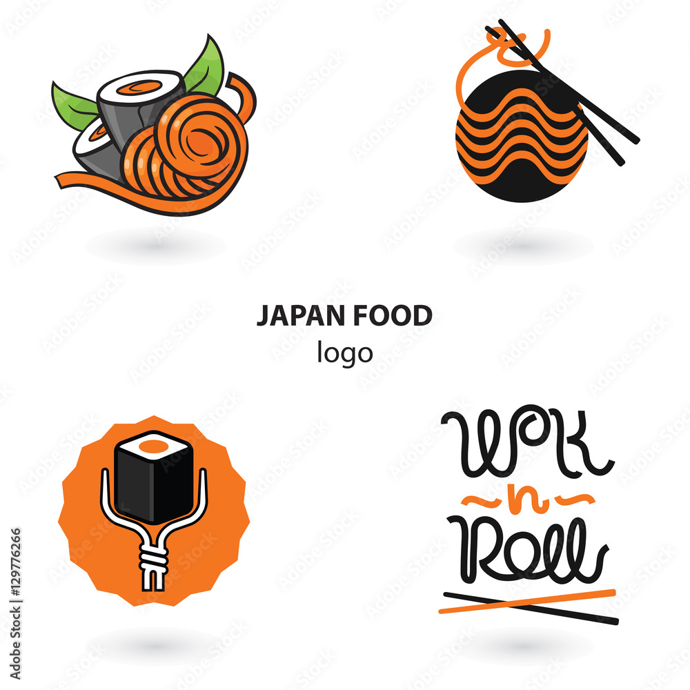 Japan food logo set. Noodles and sushi. Illustration for your fastfood ...