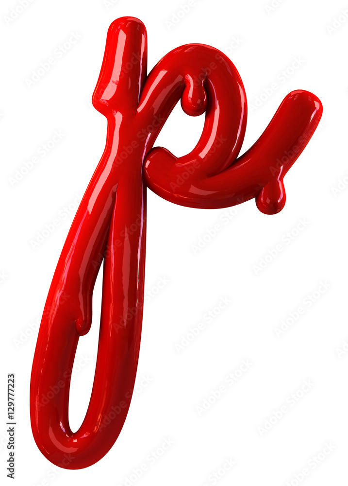 Leaky red alphabet Isolated on White background. Handwritten Cursive ...