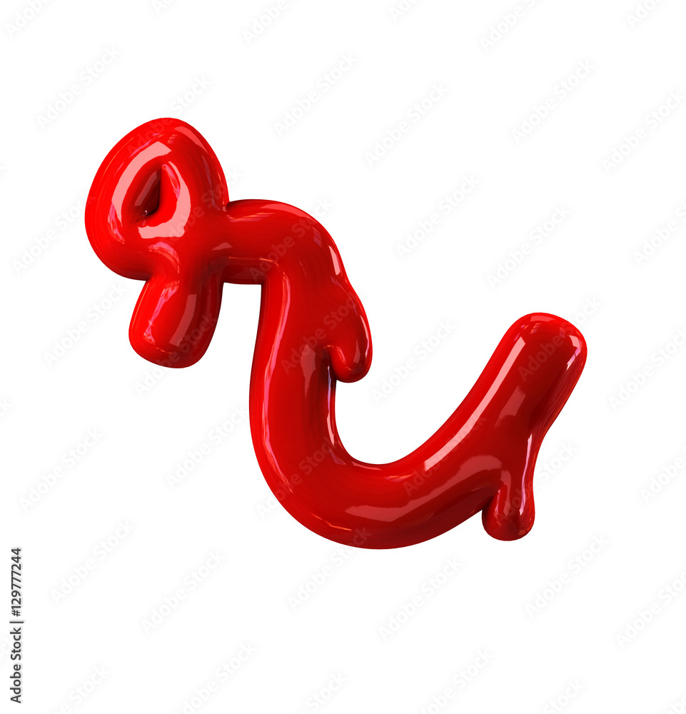 Leaky red alphabet Isolated on White background. Handwritten Cursive ...