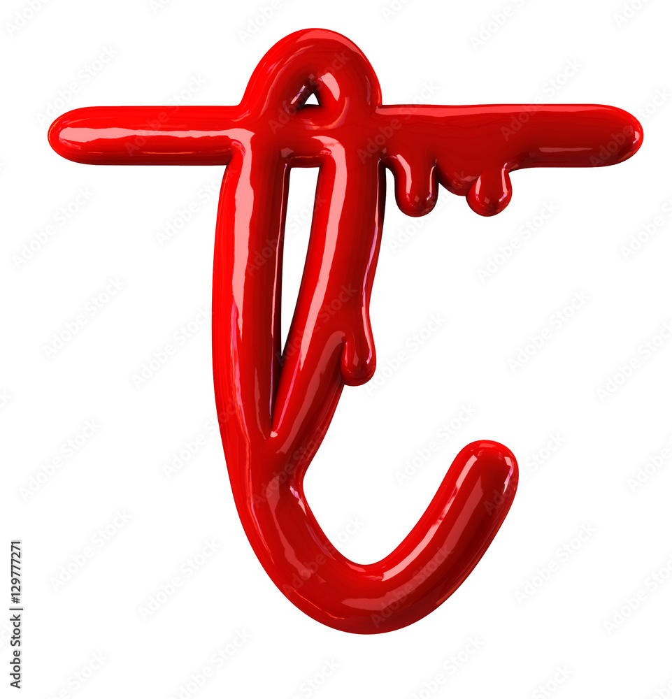 Leaky red alphabet Isolated on White background. Handwritten Cursive ...