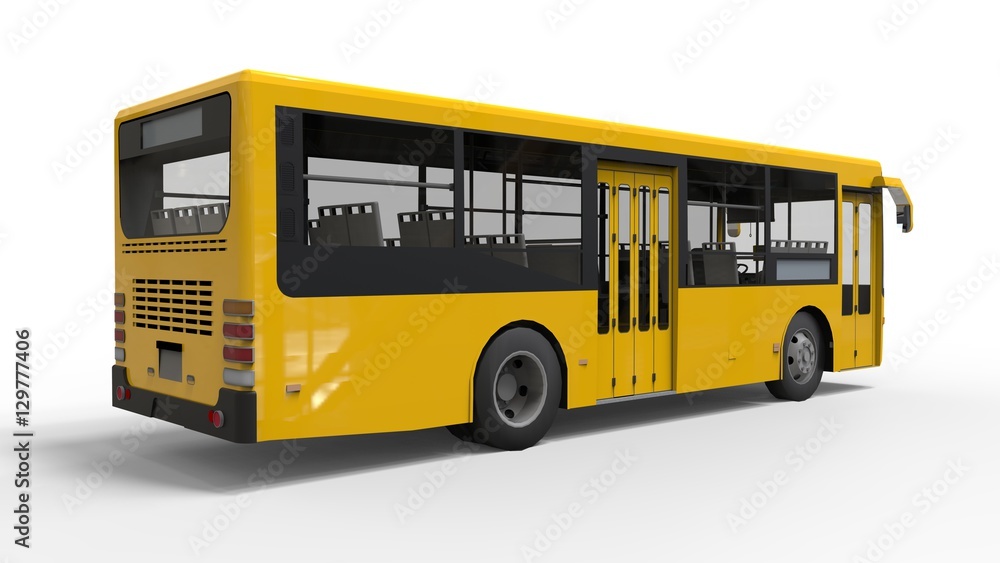Small urban yellow bus on a white background. 3d rendering. Stock ...