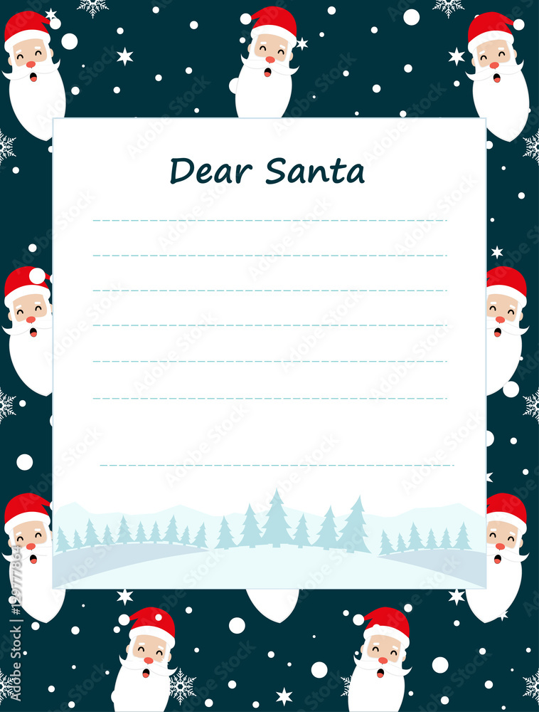 Christmas wish list with trees, snow and Santa Claus. A letter to Santa ...