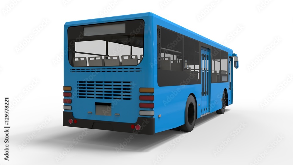 Small urban blue bus on a white background. 3d rendering. Stock ...