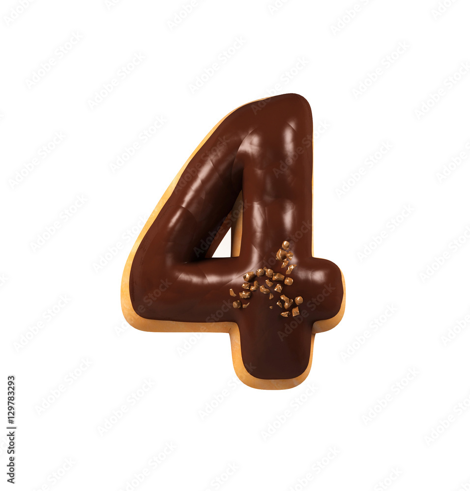 Chocolate Biscuit Donut Font Concept. Delicious Number 4, Four. 3d ...