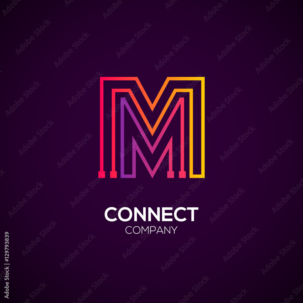 Letter M logotype Purple and Orange color,Technology and digital ...