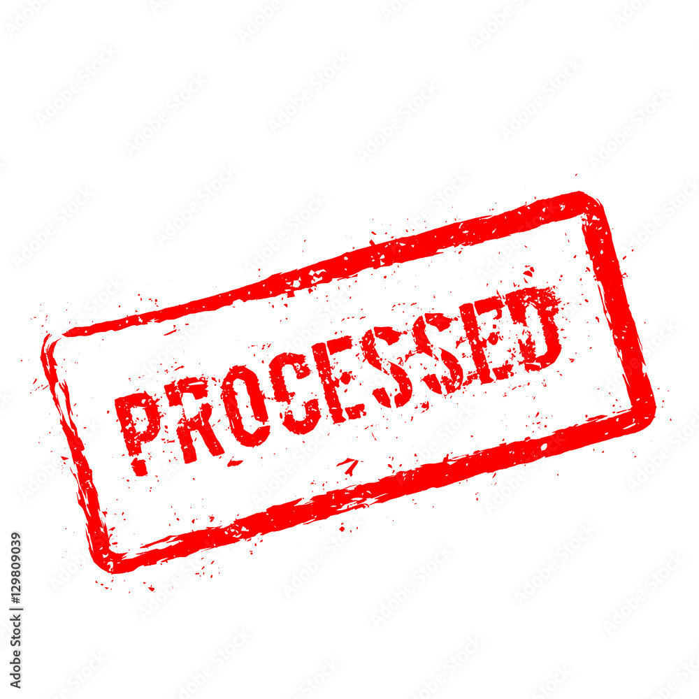 Processed red rubber stamp isolated on white background. Grunge ...