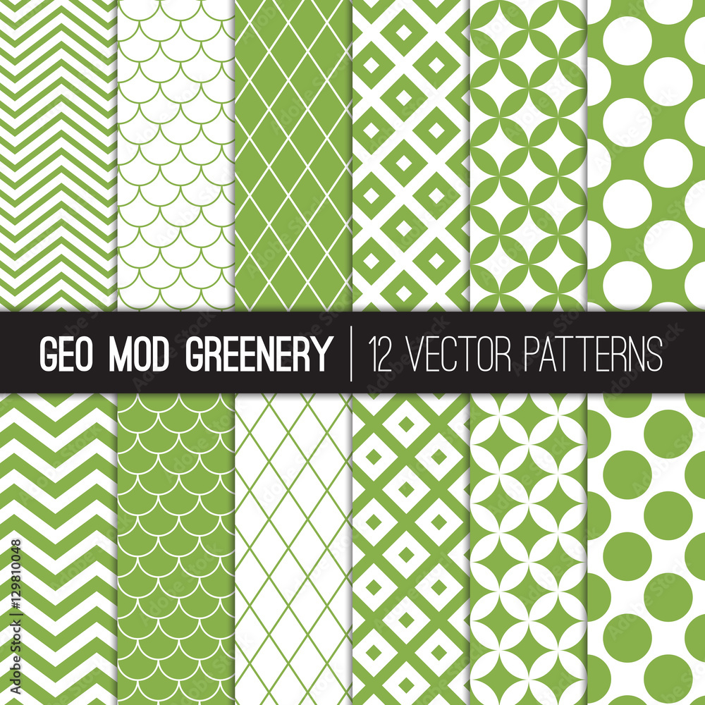 Green Retro Geometric Vector Patterns in White and Greenery - 2017 ...