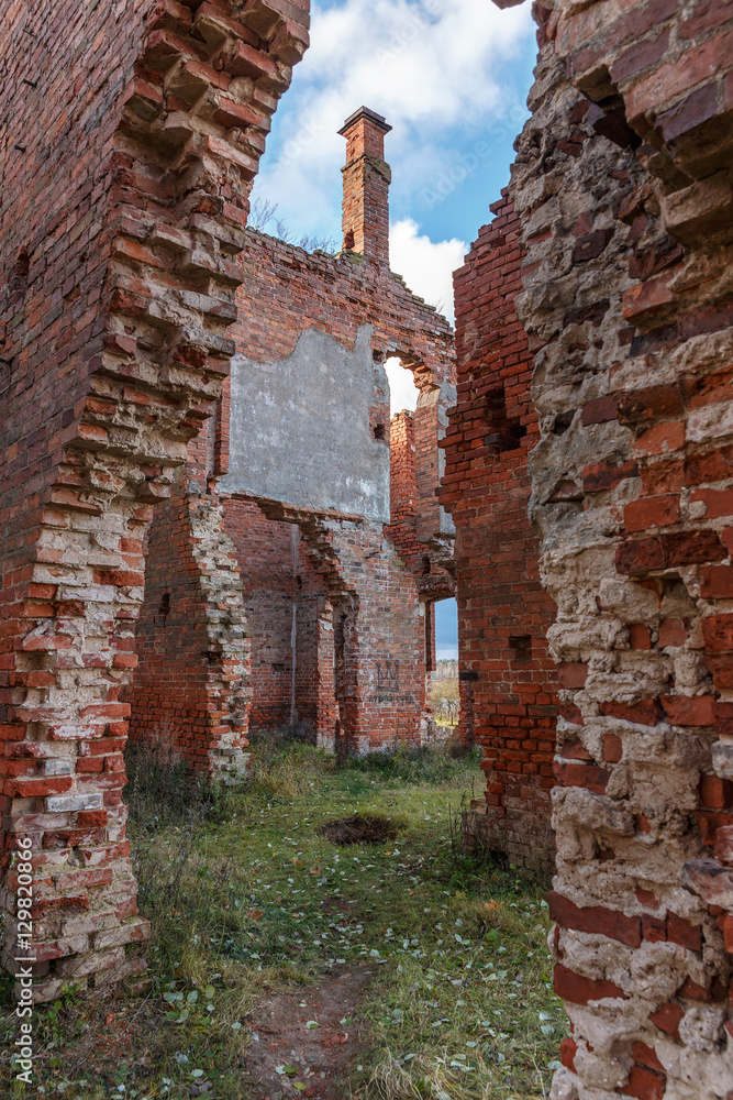 City Disna. The ruins of the hospital in the small city of Belarus of ...