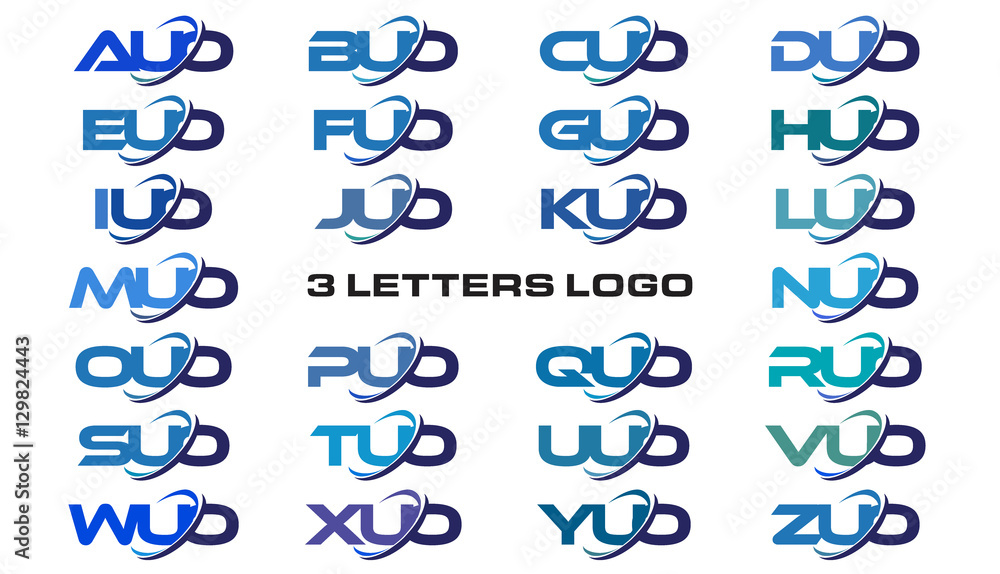 3 letters modern generic swoosh logo AUO, BUO, CUO, DUO, EUO, FUO, GUO ...