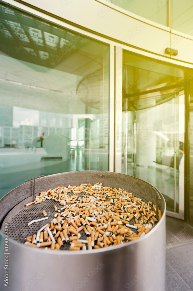 Outdoor ashtray (smoking place) for the disposal of cigarettes before ...