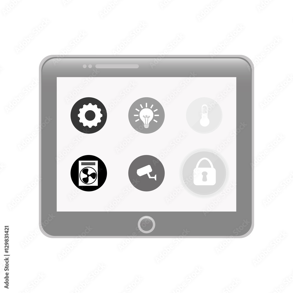 tablet device with smart house control on screen over white background ...