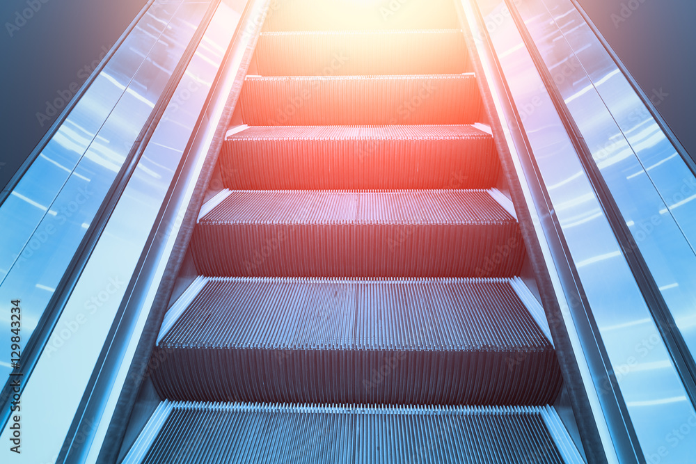 Empty escalator or moving stair. Also called stairway or staircase ...