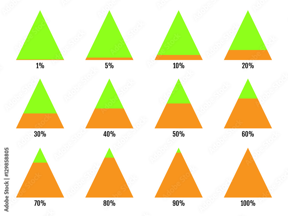 Set of pyramid charts orange green color. Templates graphs in flat ...