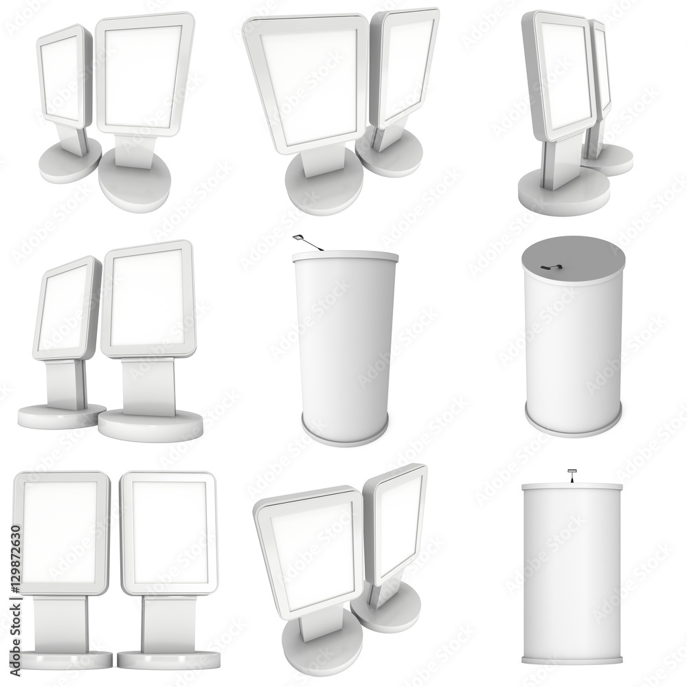 LCD Screen Stand. Blank Trade Show Booth set. 3d render of lcd screen ...