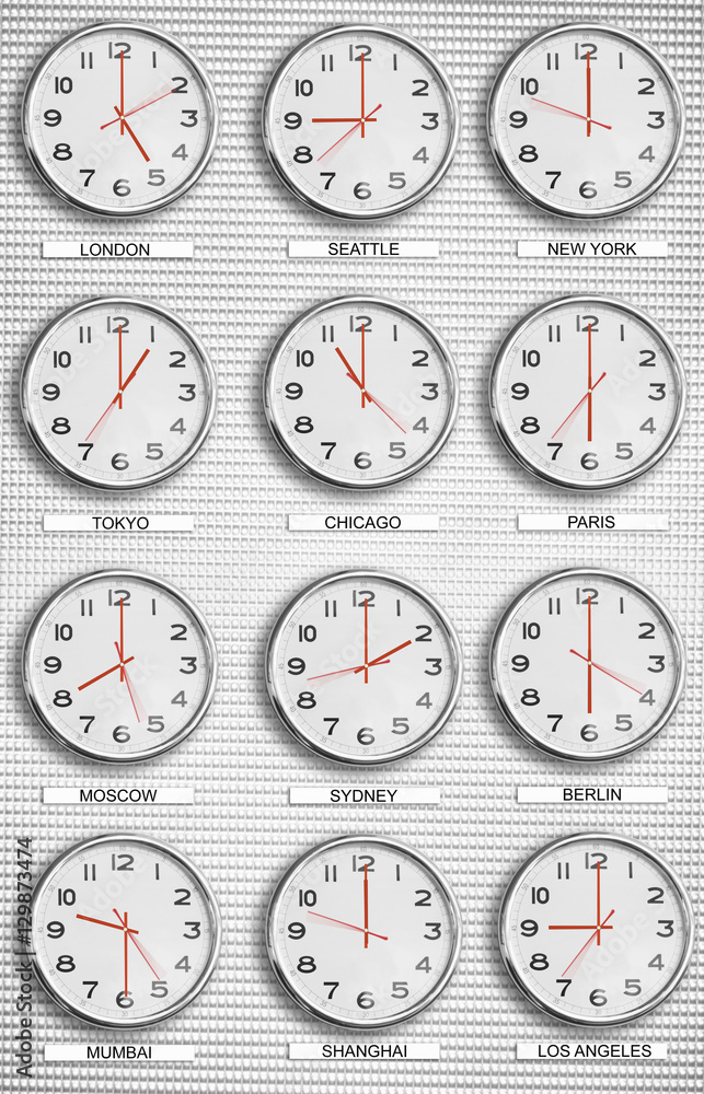 Time Zone Clocks Stock Photo | Adobe Stock