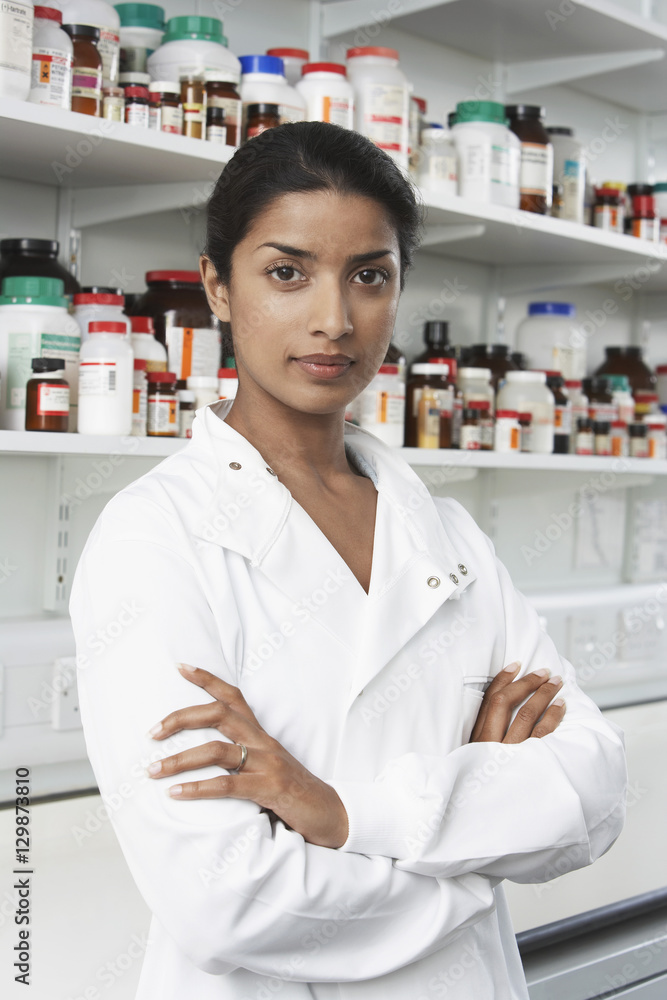 Portrait of confident female pharmacist in pharmacy Stock Photo | Adobe ...