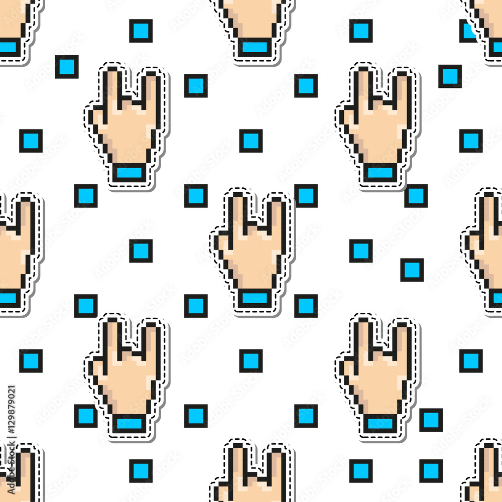 Vecteur Stock Thumbs Hand Rock vector seamless pattern. gestures pixel ...