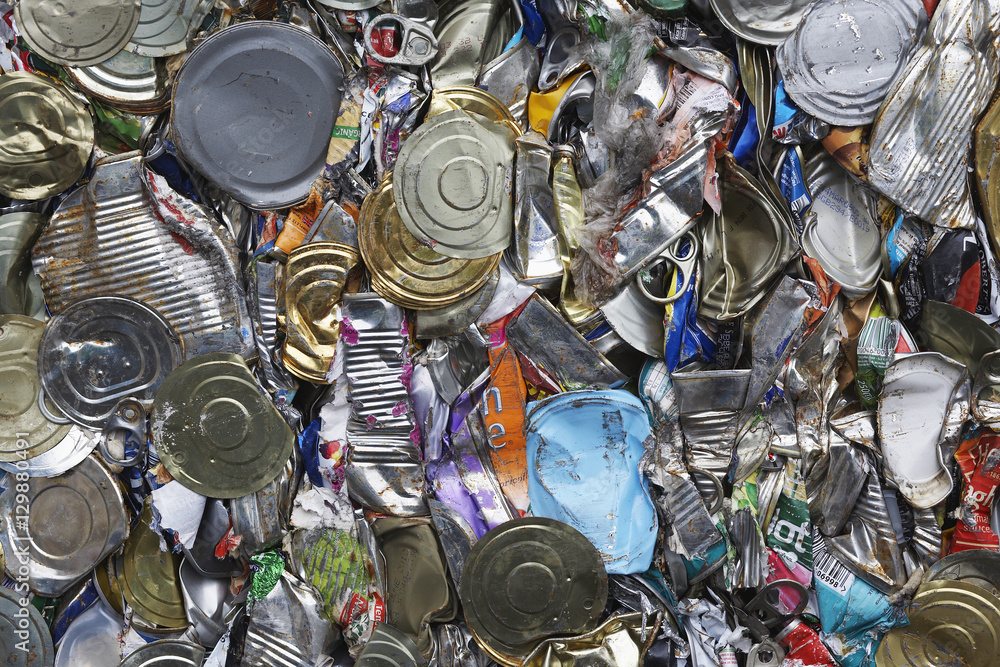 Full frame image of crushed tin cans for recycling Stock Photo | Adobe ...