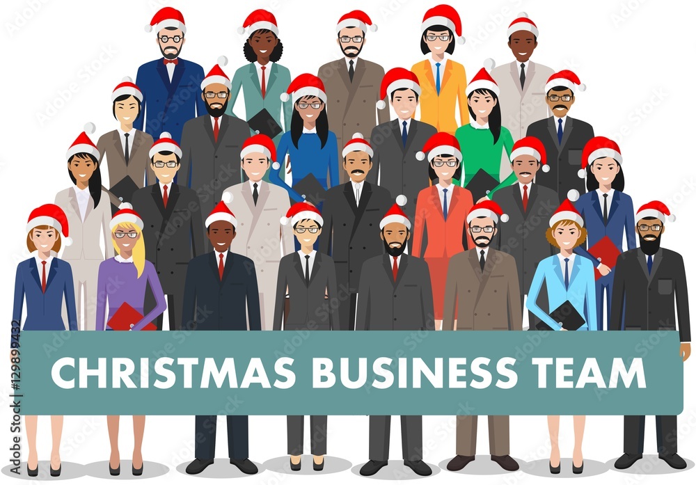 Christmas business team. Group of business men and women standing ...