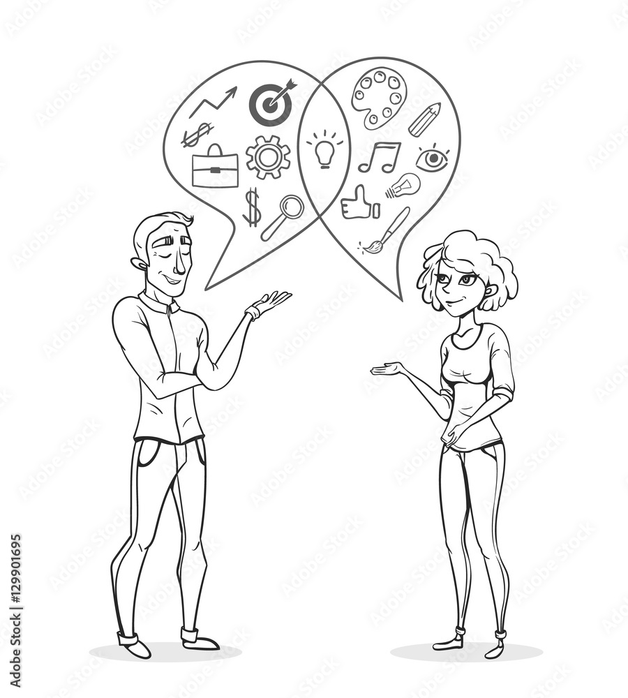 Collaboration of two people. Creative woman and man analyst. Business ...