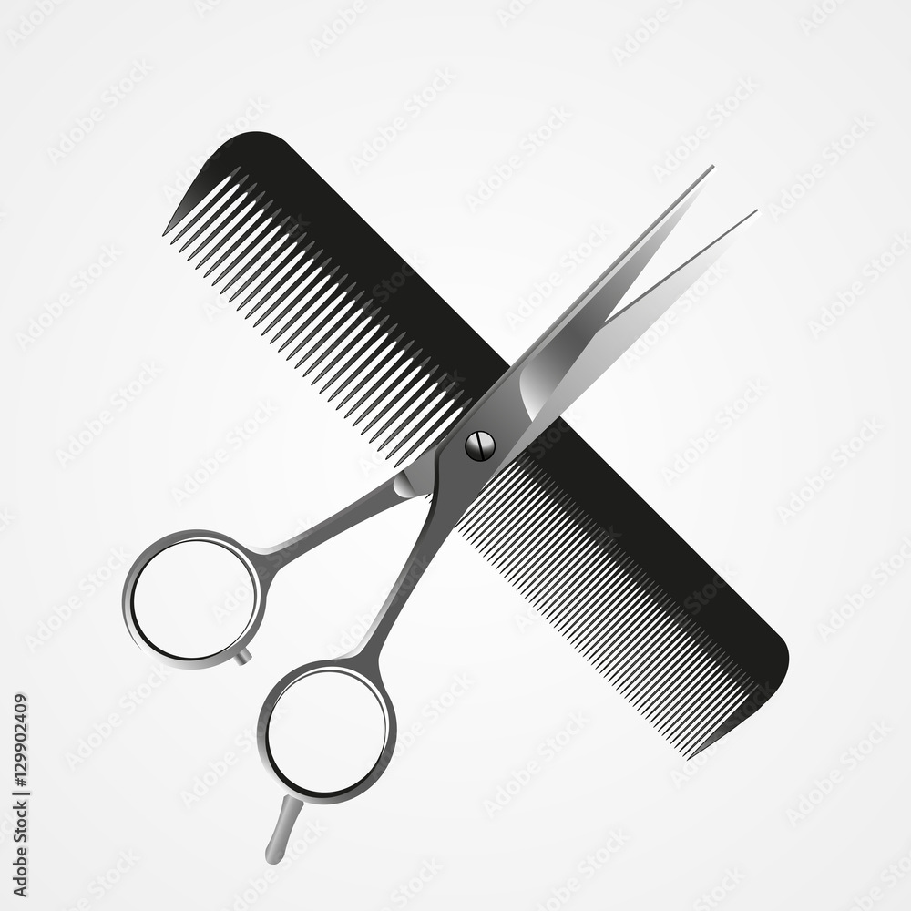 Vector Crossed Scissors and Comb, isolated on white, barbershop concept ...