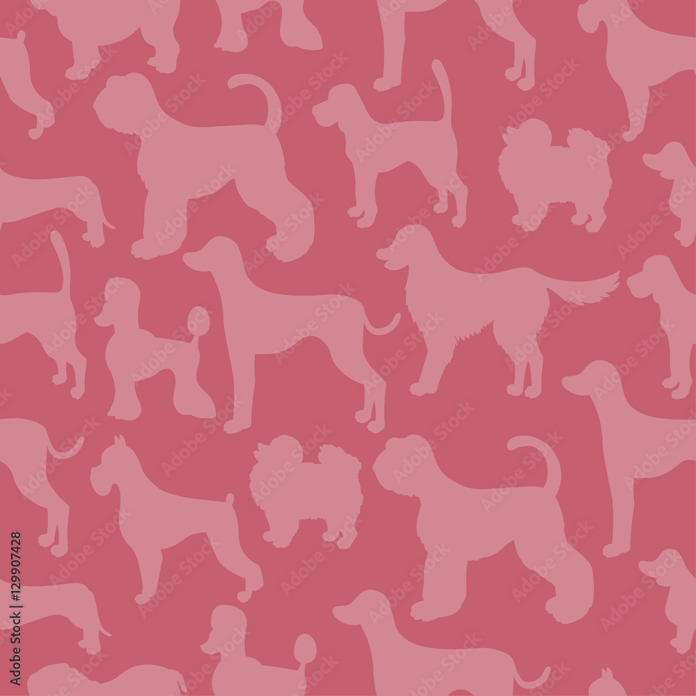 Unusual seamless pattern with dog silhouettes. Different breeds. Stock ...