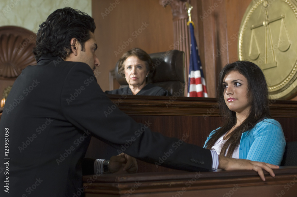 Poster A lawyer questioning a witness in front of female judge in a ...