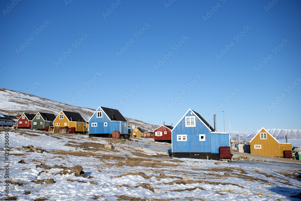 Colourful wooden houses in the village of Qaanaaq, one of the most ...